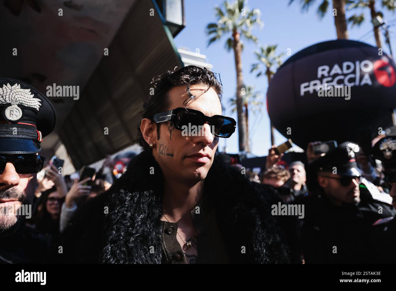 Sanremo, Italy. 15th Feb, 2025. Achille Lauro arrives at the Warner ...