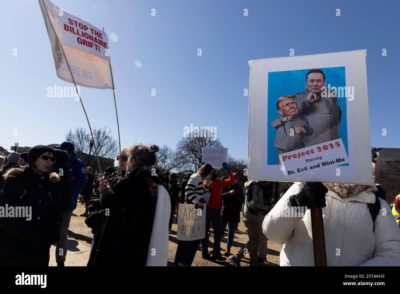 Washington Dc, United States. 17th Feb, 2025. Protesters hold signs ...