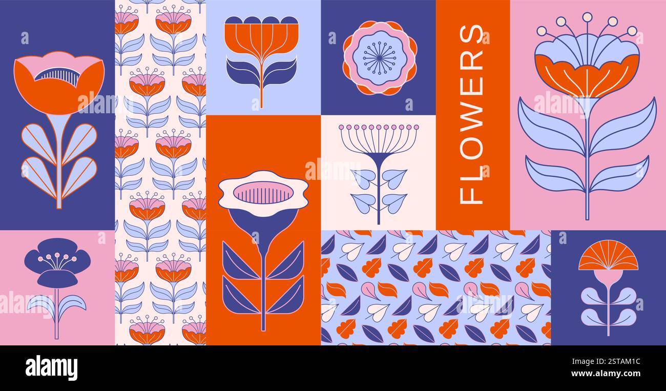Geometric flowers collection, Nordic, Scandinavian style flowers ...