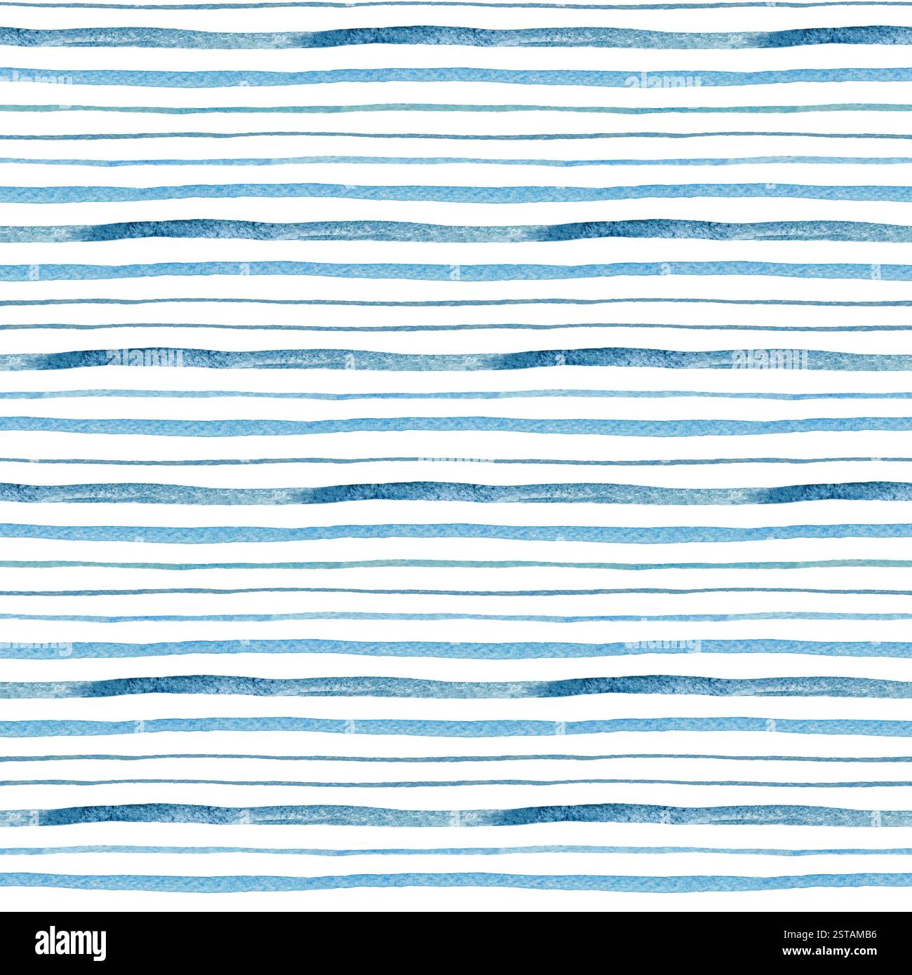 Seamless watercolor pattern with hand-painted blue stripes on a light ...