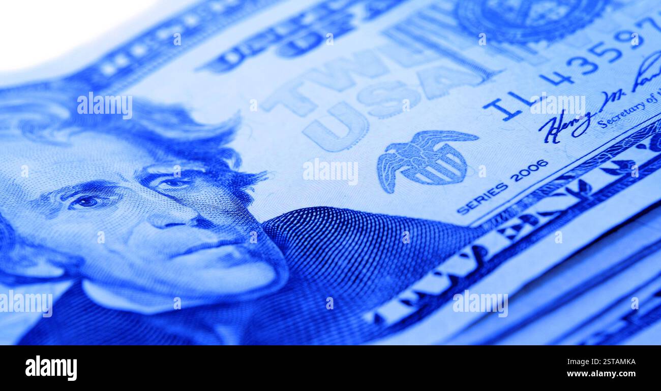 Set of well toned in blue dollar bills Stock Photo - Alamy