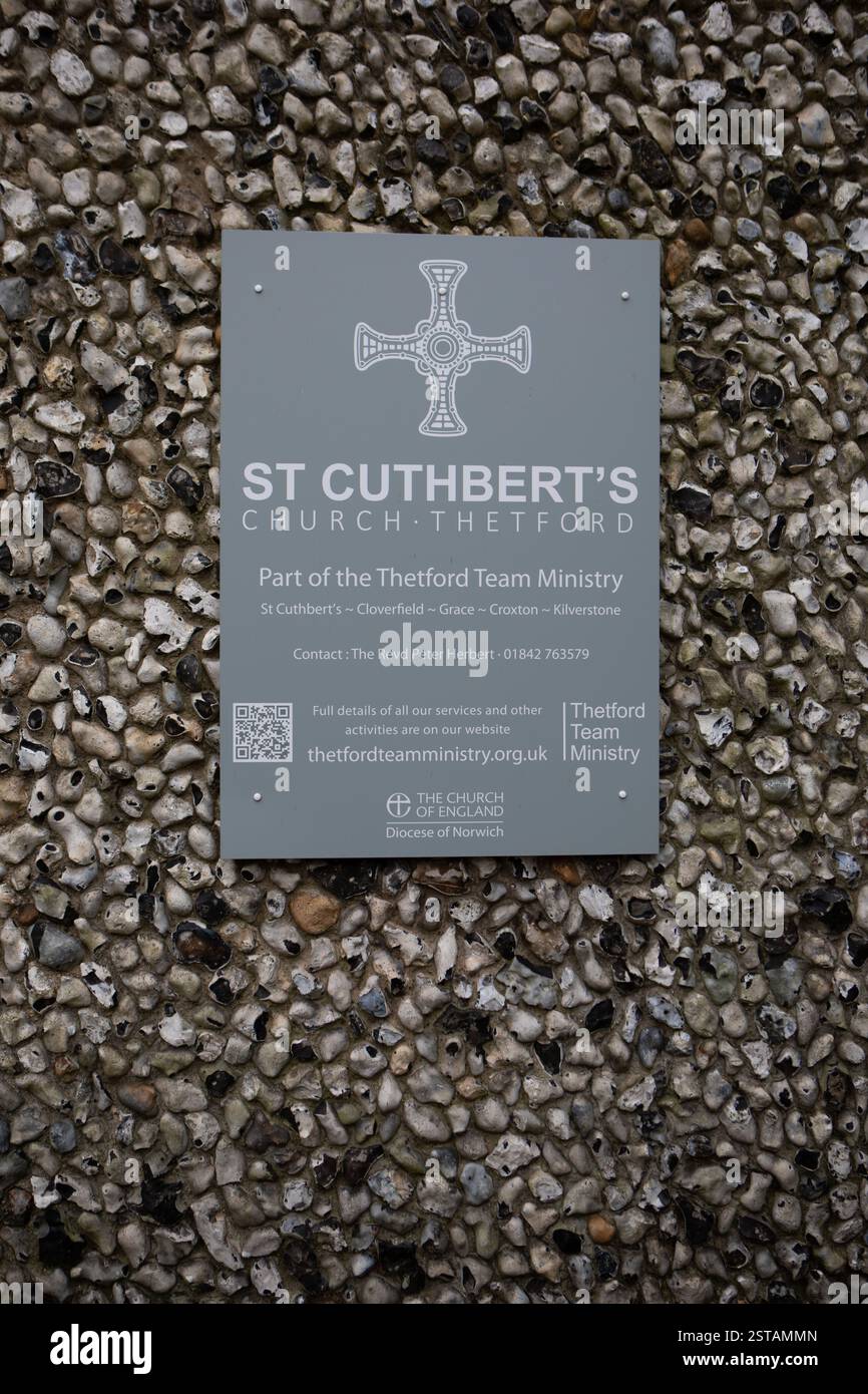 Plaque, St. Cuthberts, King Street, Thetford on a flint boulder wall ...