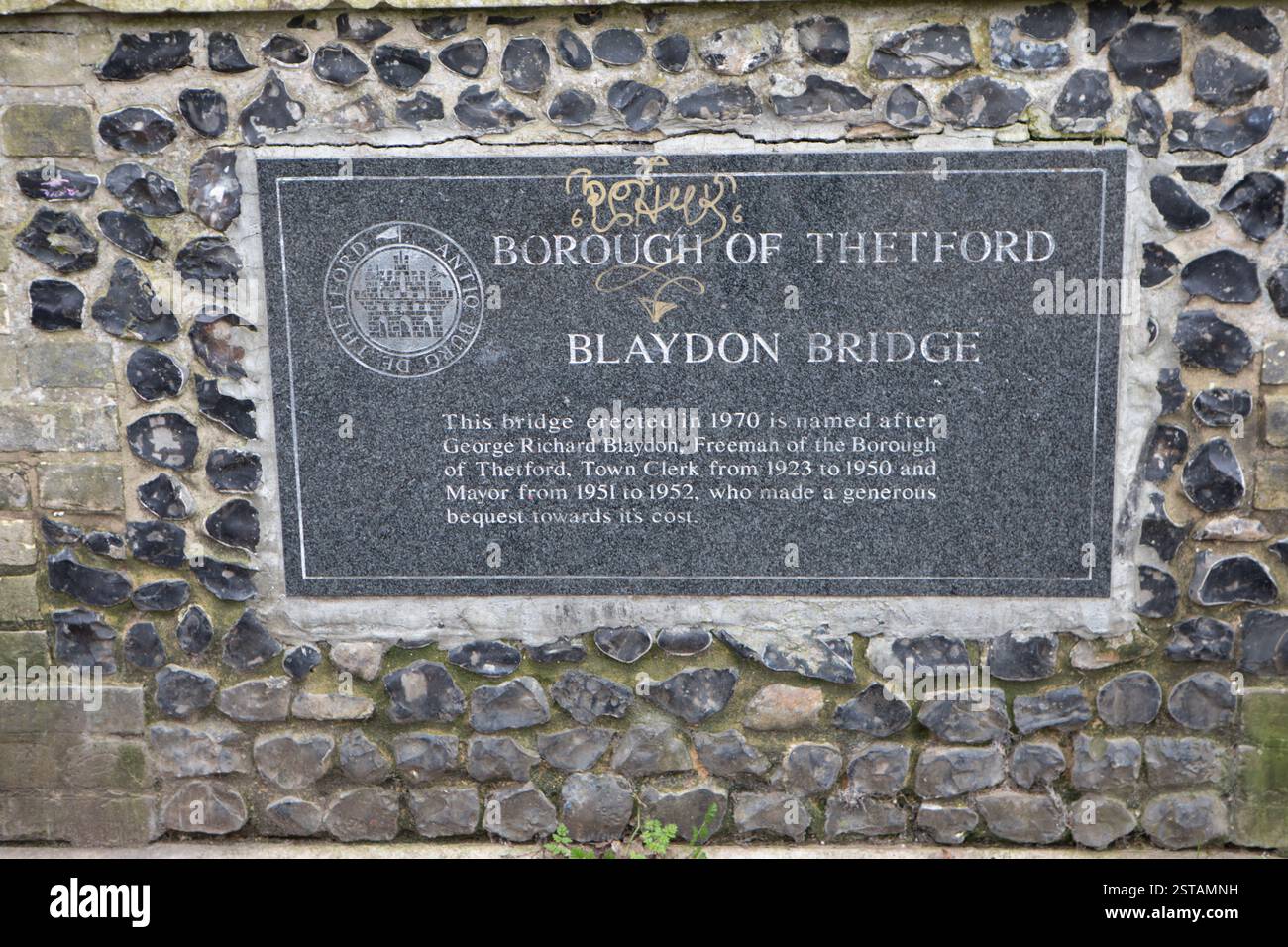 Plaque on Blaydon Bridge, Thetford Stock Photo - Alamy