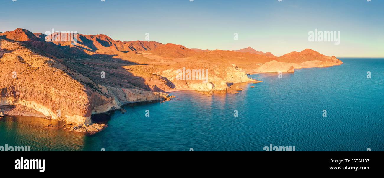Rock in the sea Aerial view. Natural Park of Cabo de Gata Nijar ...