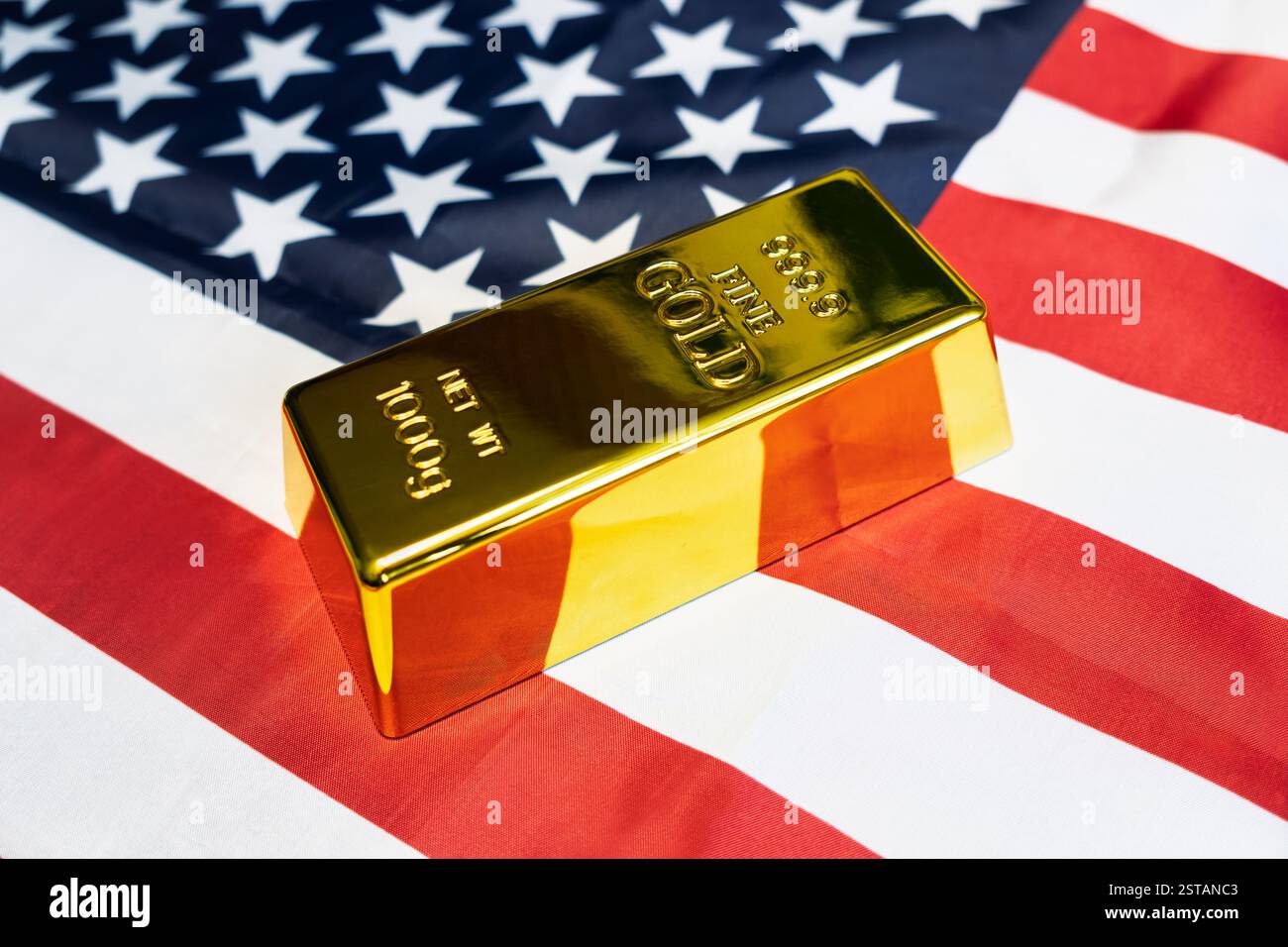 American Finance Concept Gold Bar in front of US Flag. gold reserves ...