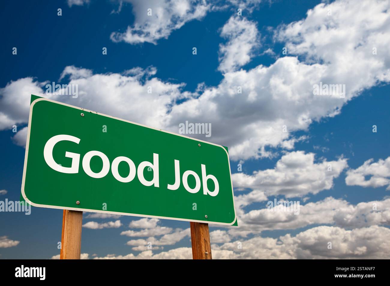 Good Job Green Road Sign with Dramatic Clouds and Sky - The Kudos Sign ...