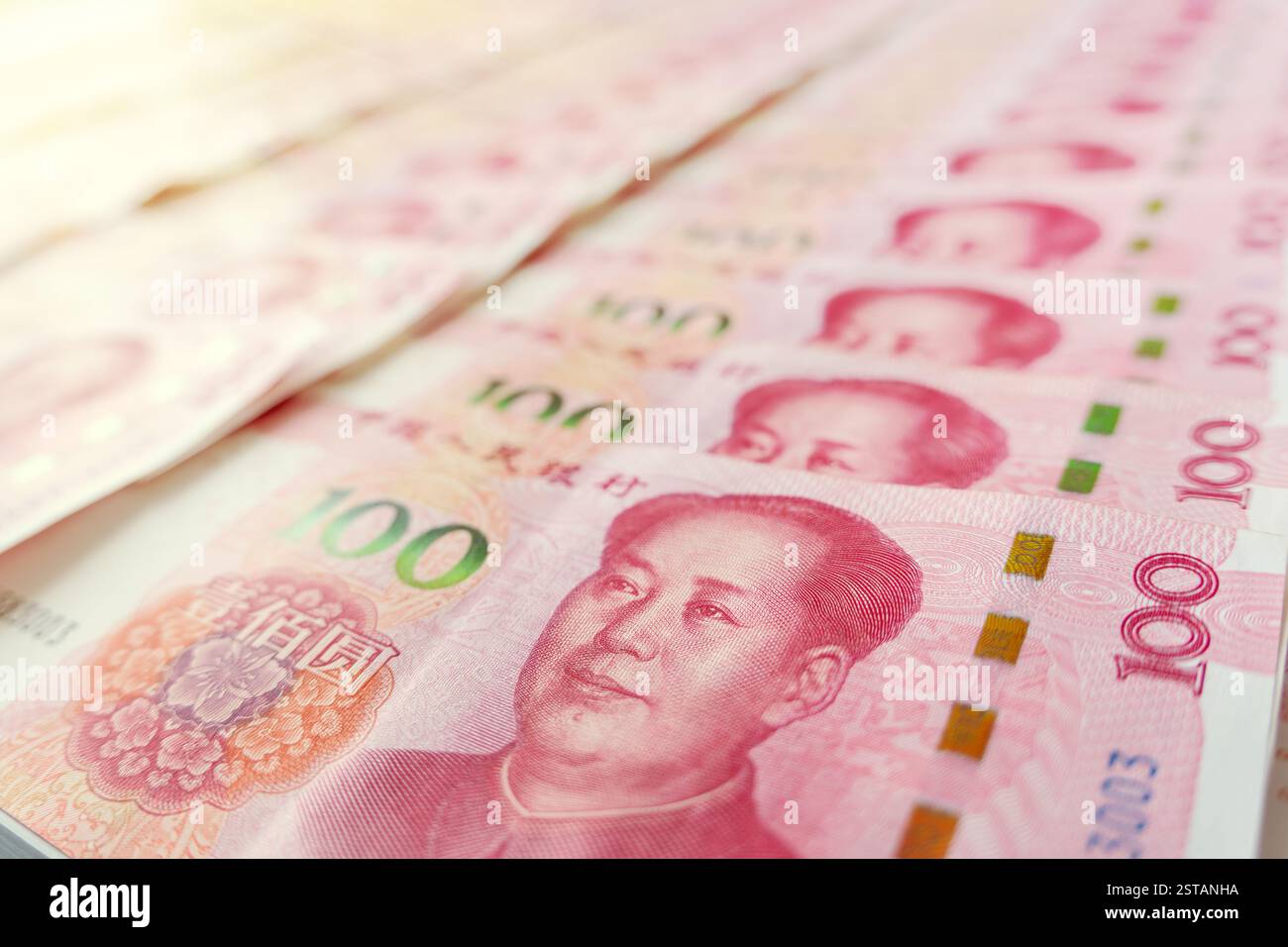 Close up of China's one hundred. Currency notes in high-resolution on a ...
