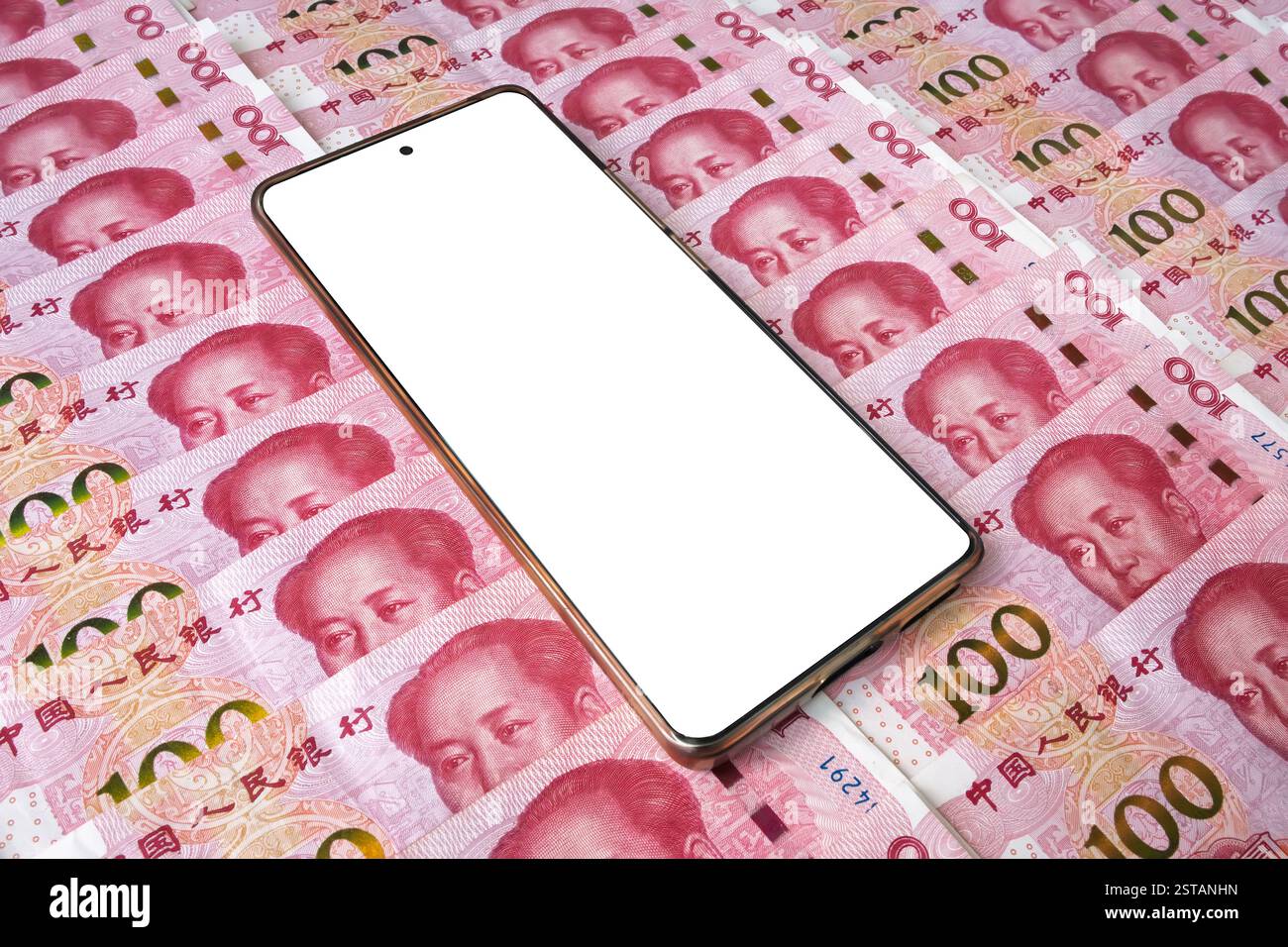 smartphone screen on Chinese yuan banknotes background for design ...