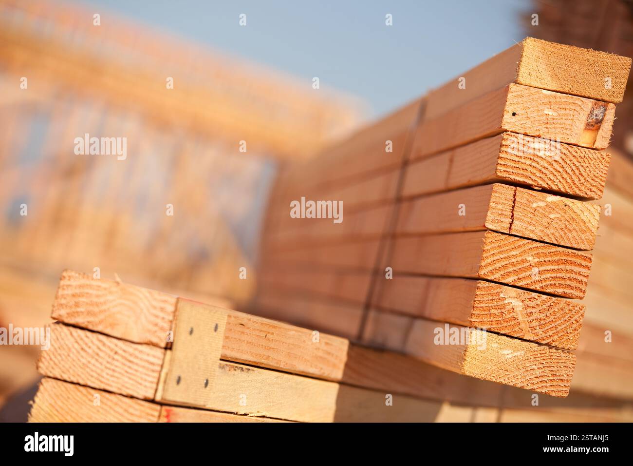 Stack of Building Lumber at Construction Site with Narrow Depth of ...