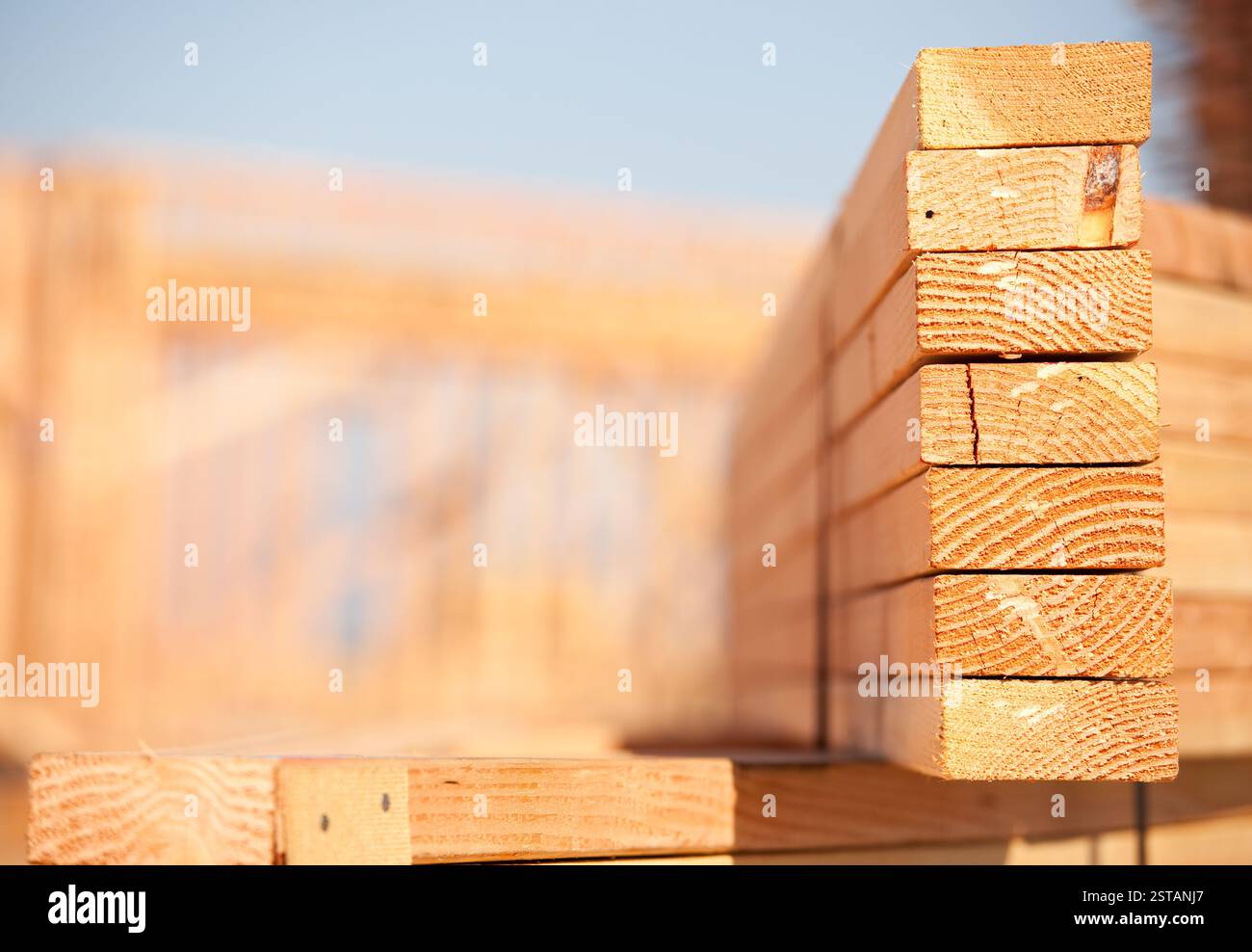 Stack of Building Lumber at Construction Site with Narrow Depth of ...