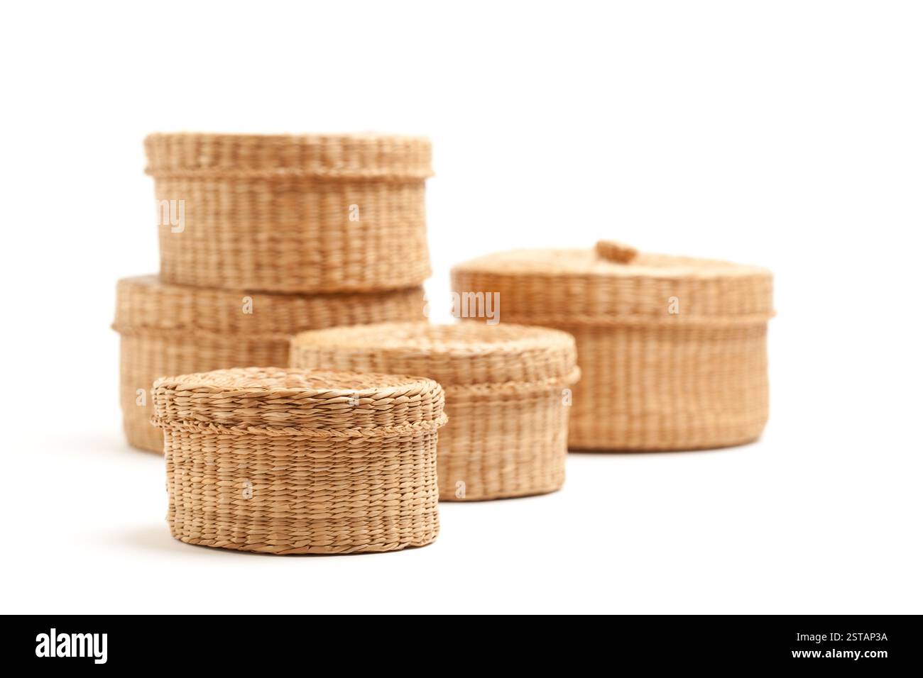 Stack of Various Sized Wicker Baskets Isolated on White Stock Photo - Alamy