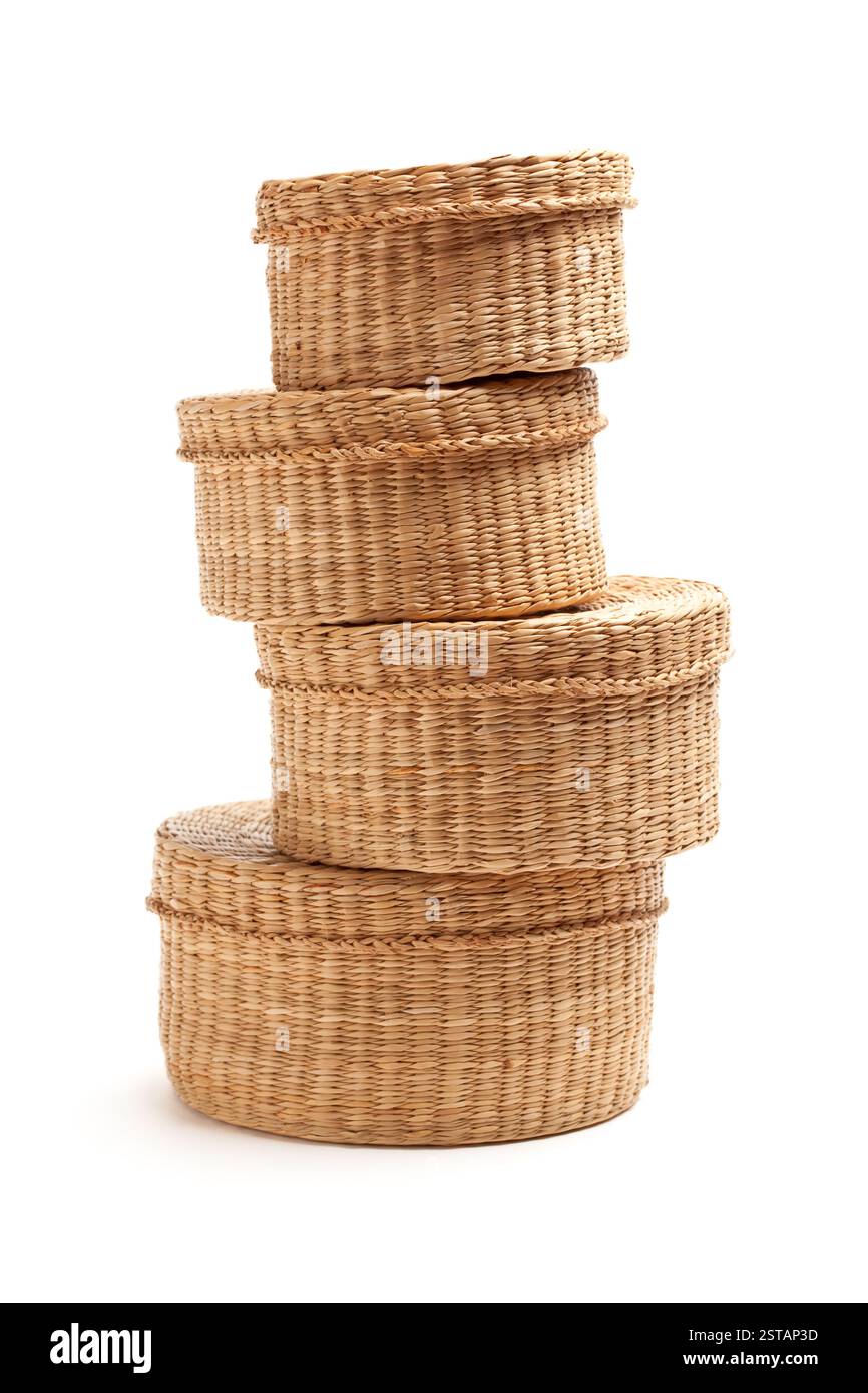 Stack of Various Sized Wicker Baskets Isolated on White Stock Photo - Alamy