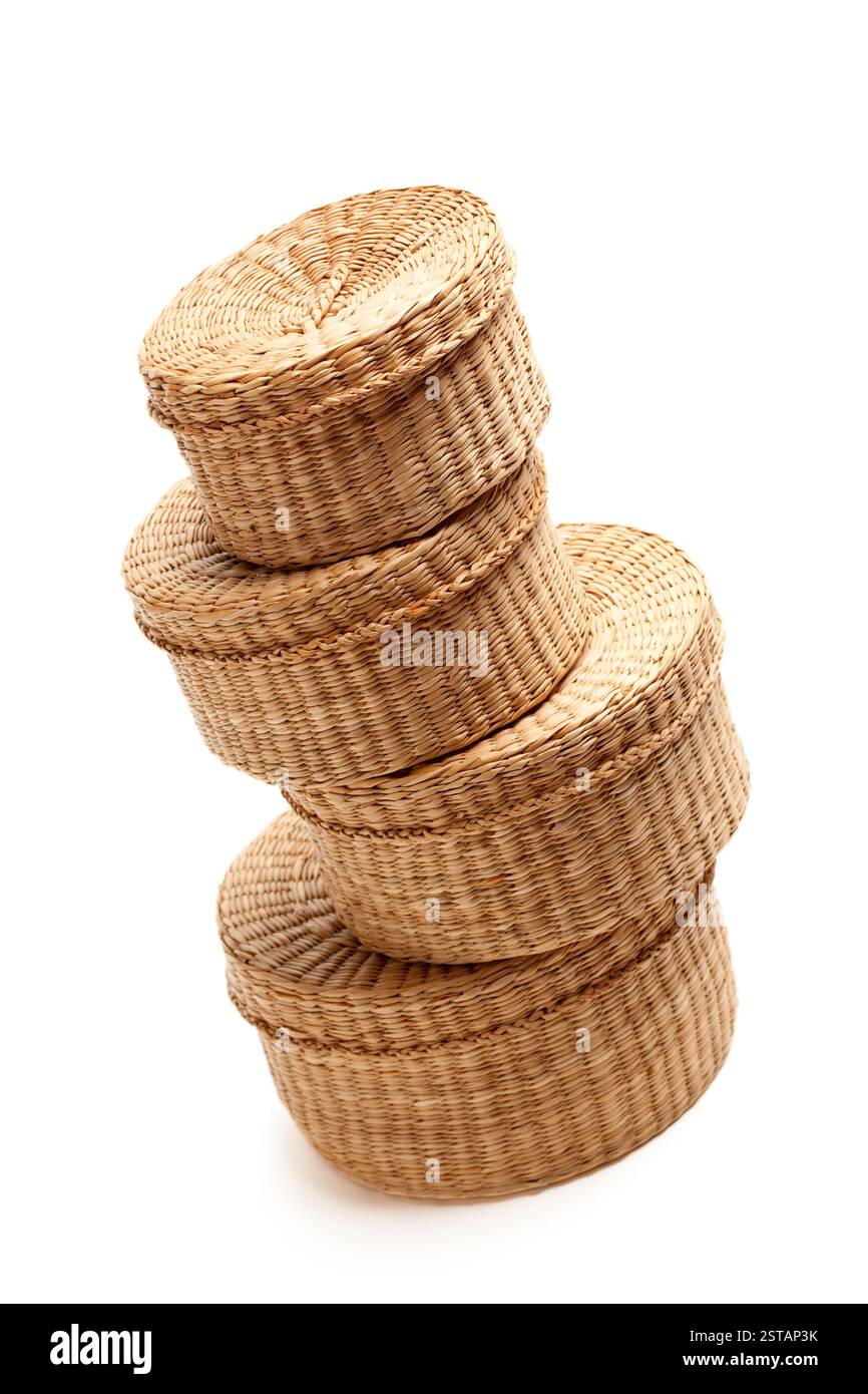 Stack of Various Sized Wicker Baskets Isolated on White Stock Photo - Alamy
