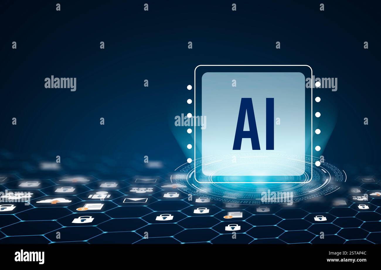 Illustration of an abstract futuristic background with digital technology and artificial ...