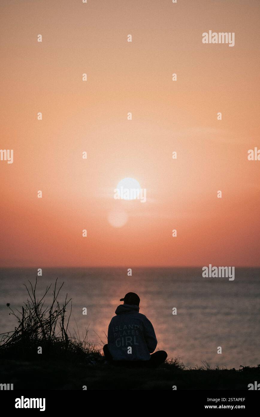 Silhouette man overlooking bright hi-res stock photography and images ...