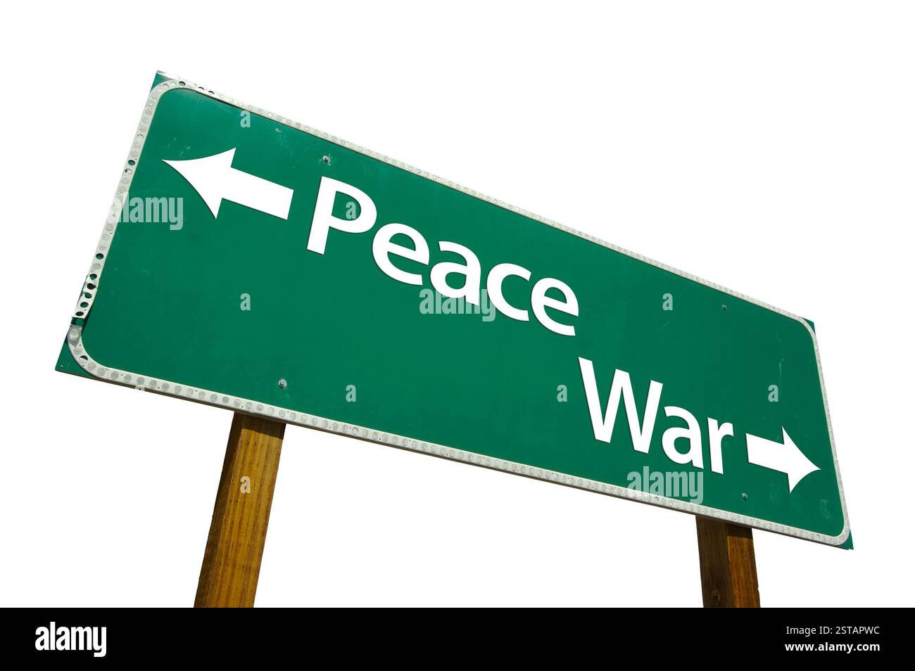 Peace, War Green Road Sign Isolated on a White Background with Clipping ...