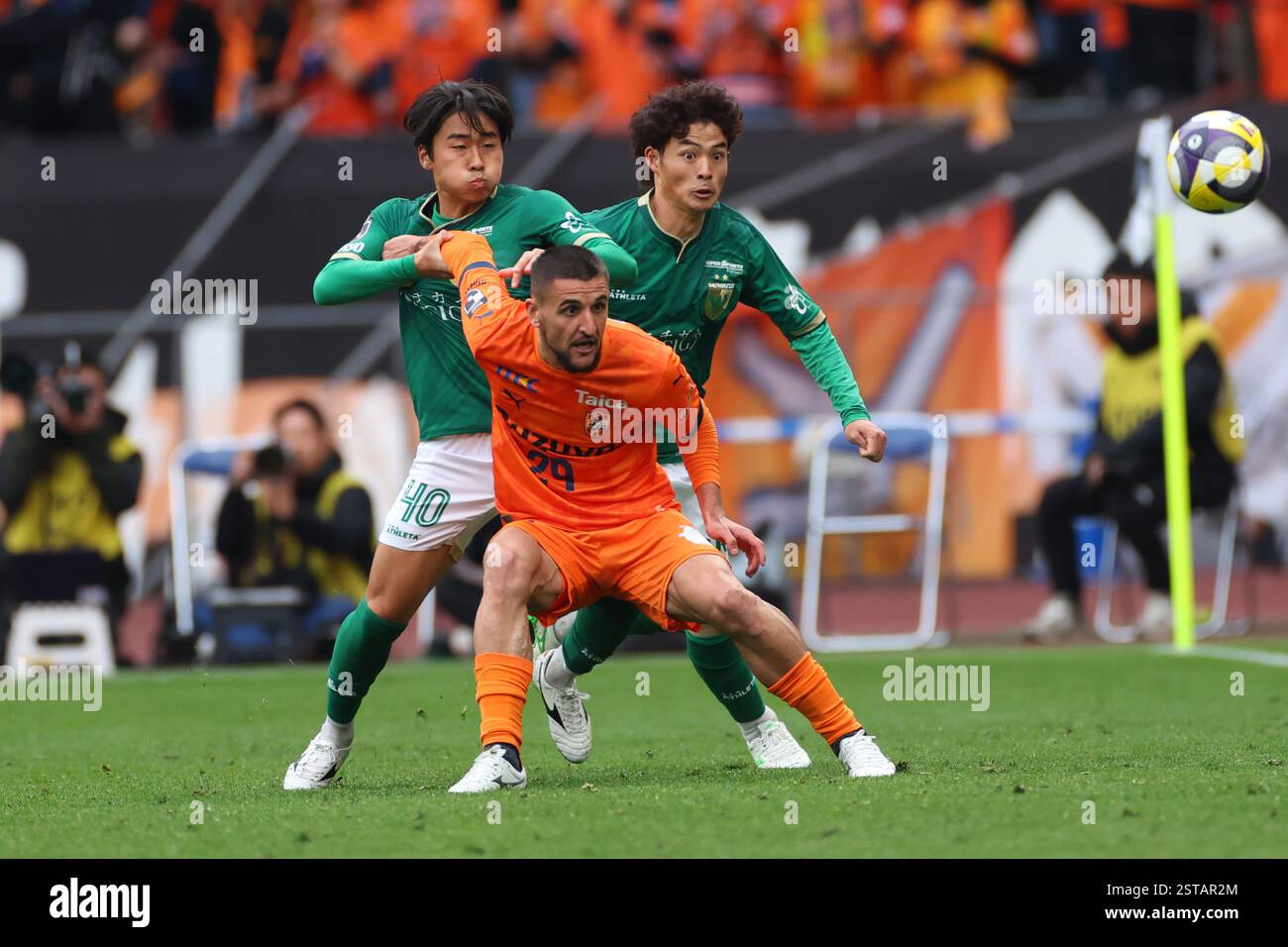 Tokyo, Japan. 16th Feb, 2025. (L-R) Yuta Arai (Verdy), Ahmed Ahmedov (S ...