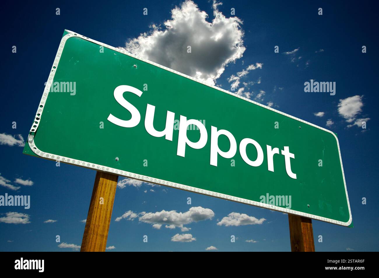 Support Green Road Sign Over Dramatic Blue Sky and Clouds with Clipping ...