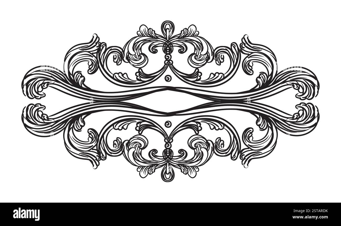 Engraving floral decorative design element. Vintage baroque scroll ...