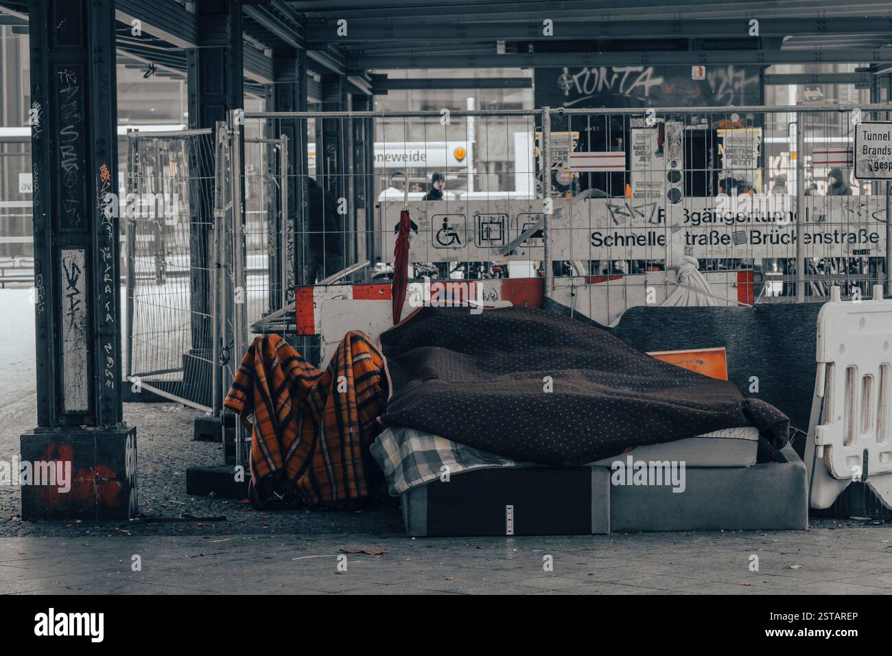 Urban Survival, Homeless Bed Amid Graffiti and Rubble, homelessness ...