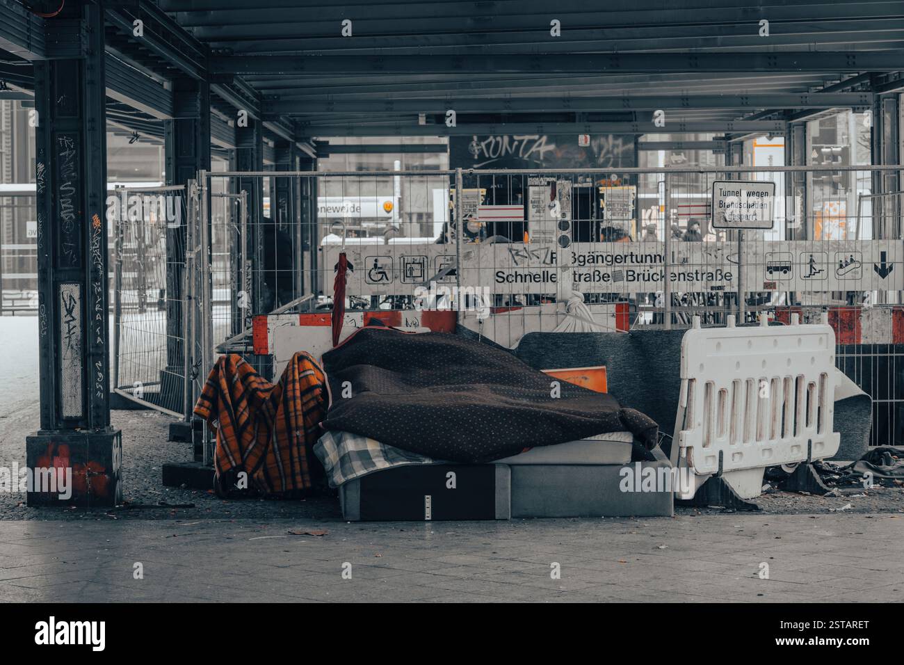 Urban Survival, Homeless Bed Amid Graffiti and Rubble, homelessness ...