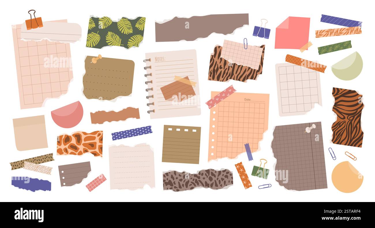 Set of various torn paper notes, stickers, tapes Stock Vector Image ...