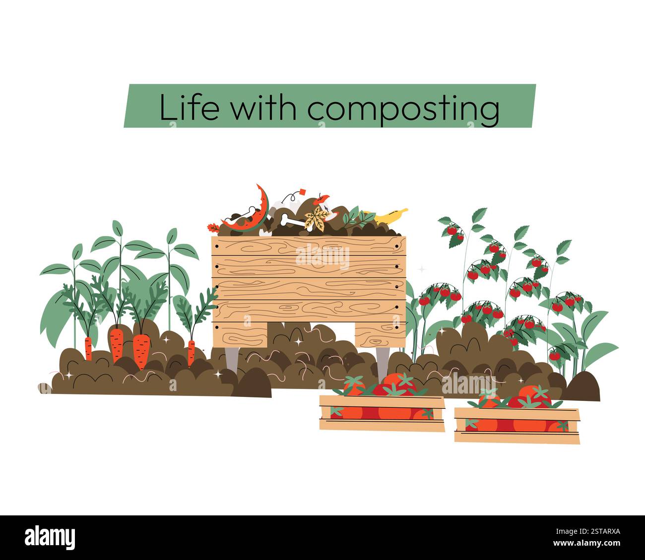 Life with Composting Vector Illustration Organic Gardening, Compost Bin ...
