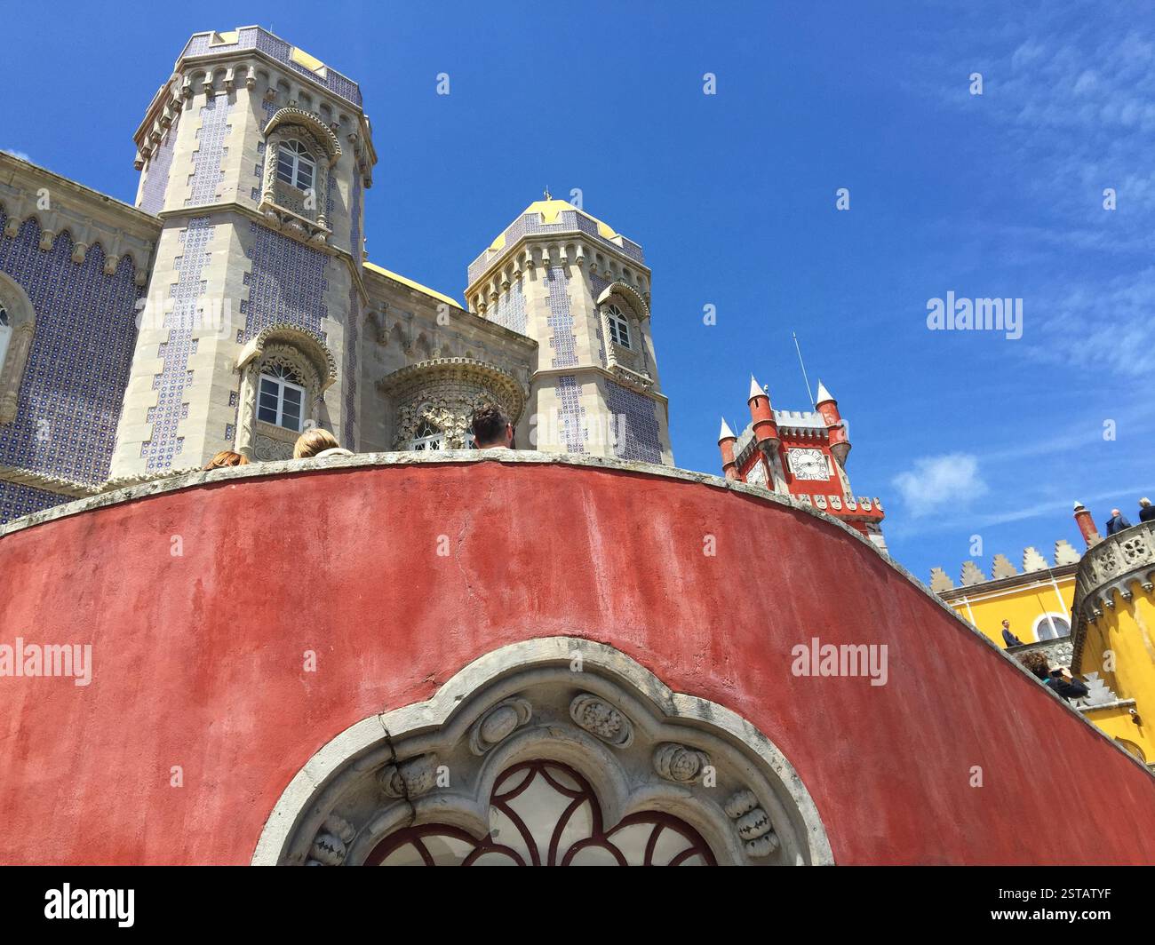 Pena Palace. Brightly colored Moorish-style palace. Romantic setting on ...