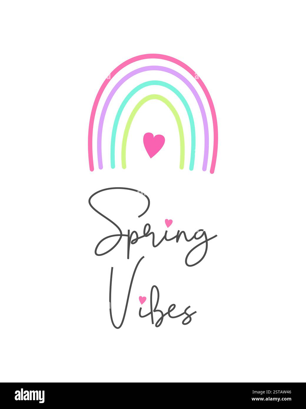 Spring Vibes card, rainbow with heart, spring mood, bright colors on ...