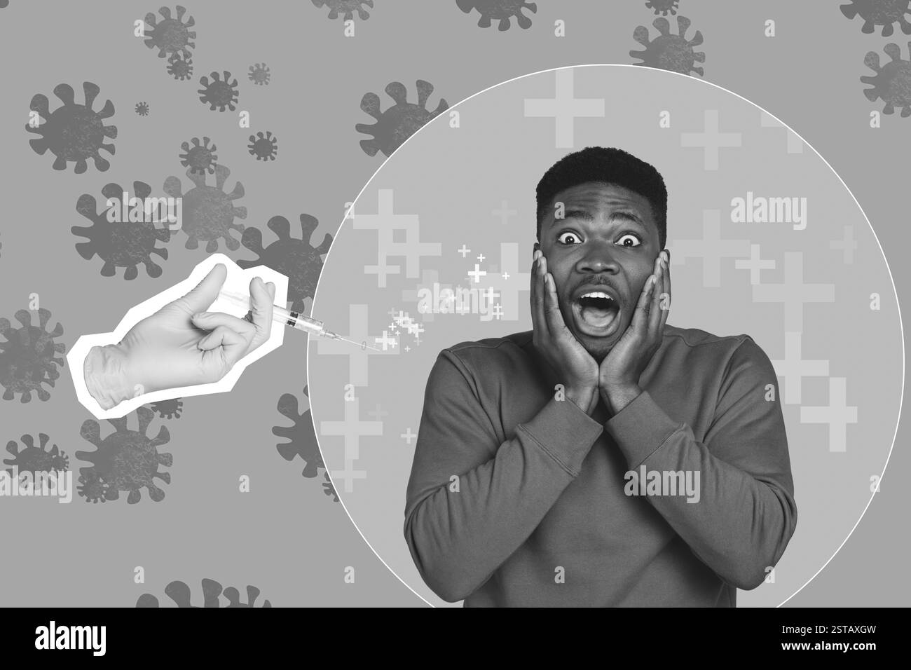 Creative abstract template graphics collage image of shocked scared guy ...