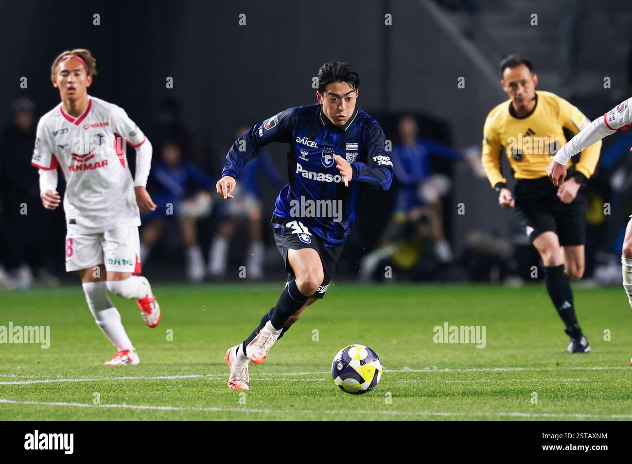 Osaka, Japan. 14th Feb, 2025. Gamba Osaka's Gaku Nawata during the 2025 ...