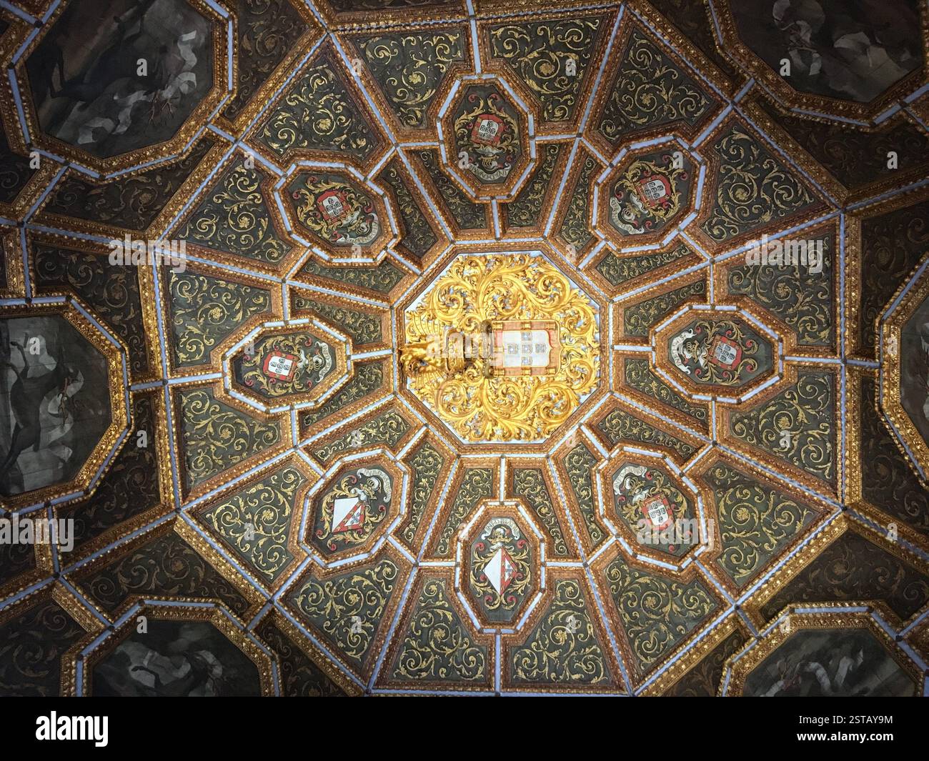 Ceiling, ornate gold and black geometric patterns, decorative motifs of ...
