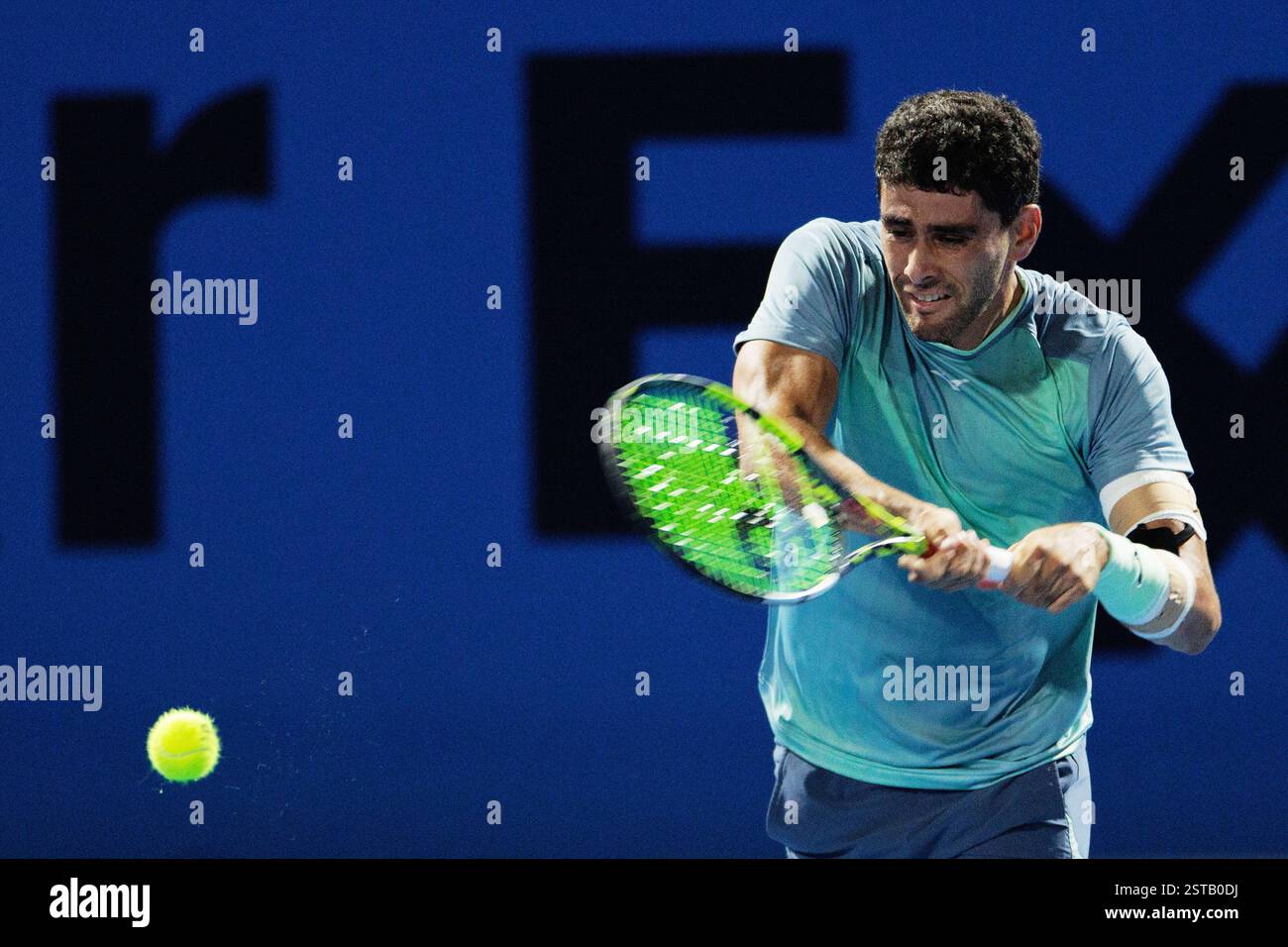Aziz Dougaz of Tunisia during the 2025 Qatar ExxonMobil Open, ATP 500 ...