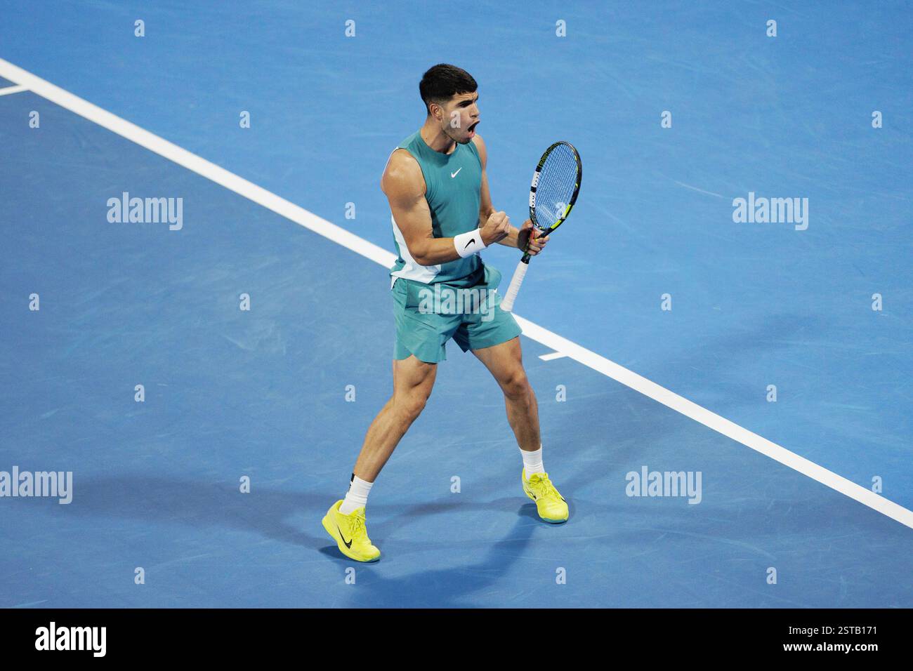 Carlos Alcaraz of Spain during the 2025 Qatar ExxonMobil Open, ATP 500 ...