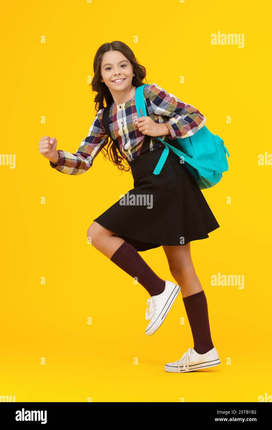 Study in college. Student girl hurry up with backpack. Back to school ...