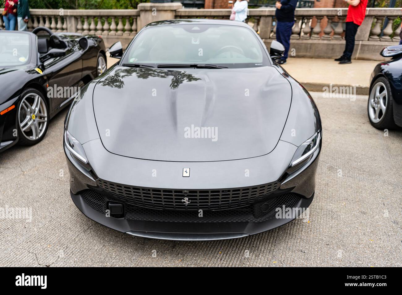 Chicago, Illinois - September 29, 2024: Ferrari Roma black color ...