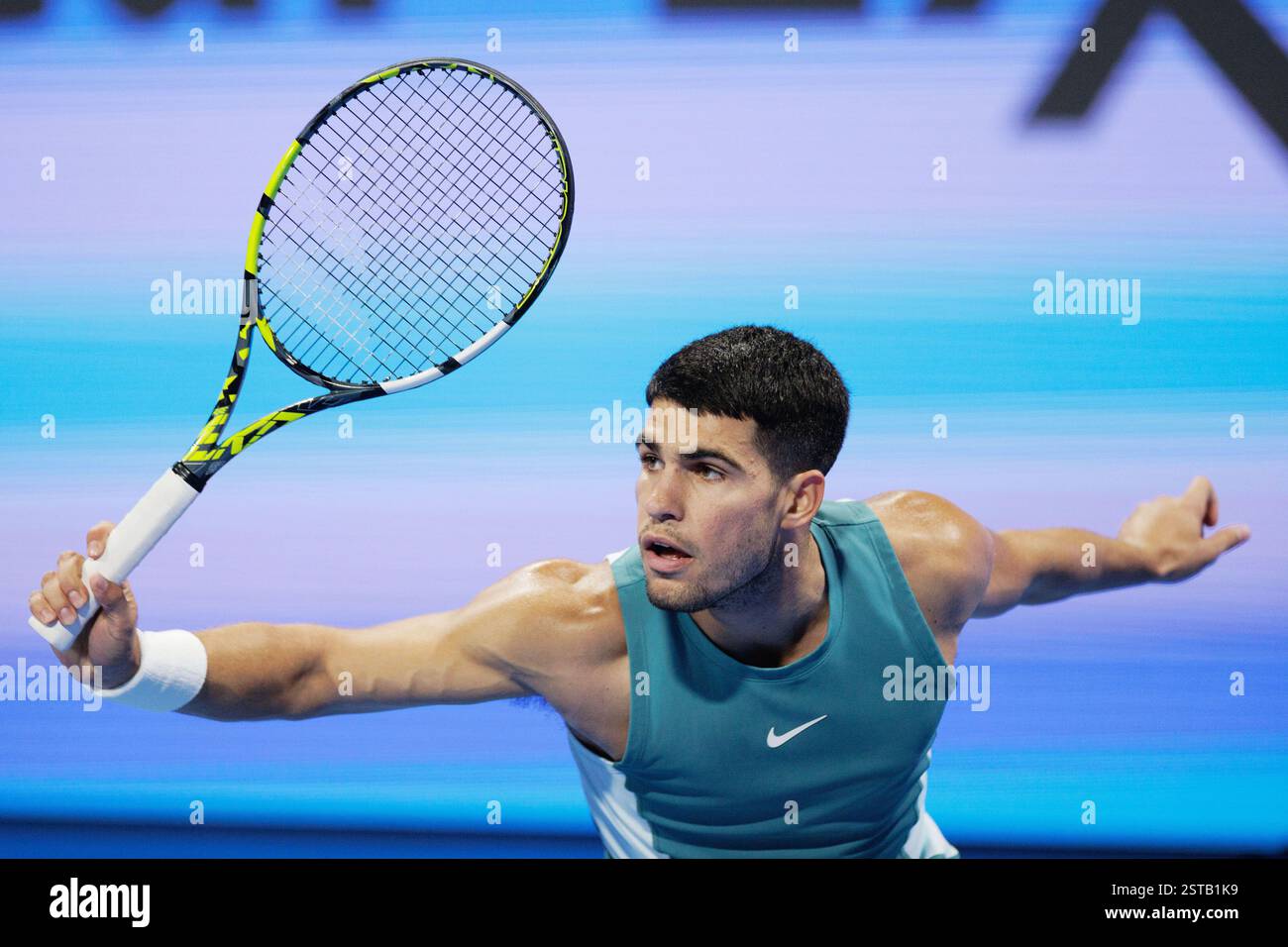 Carlos Alcaraz of Spain during the 2025 Qatar ExxonMobil Open, ATP 500 ...