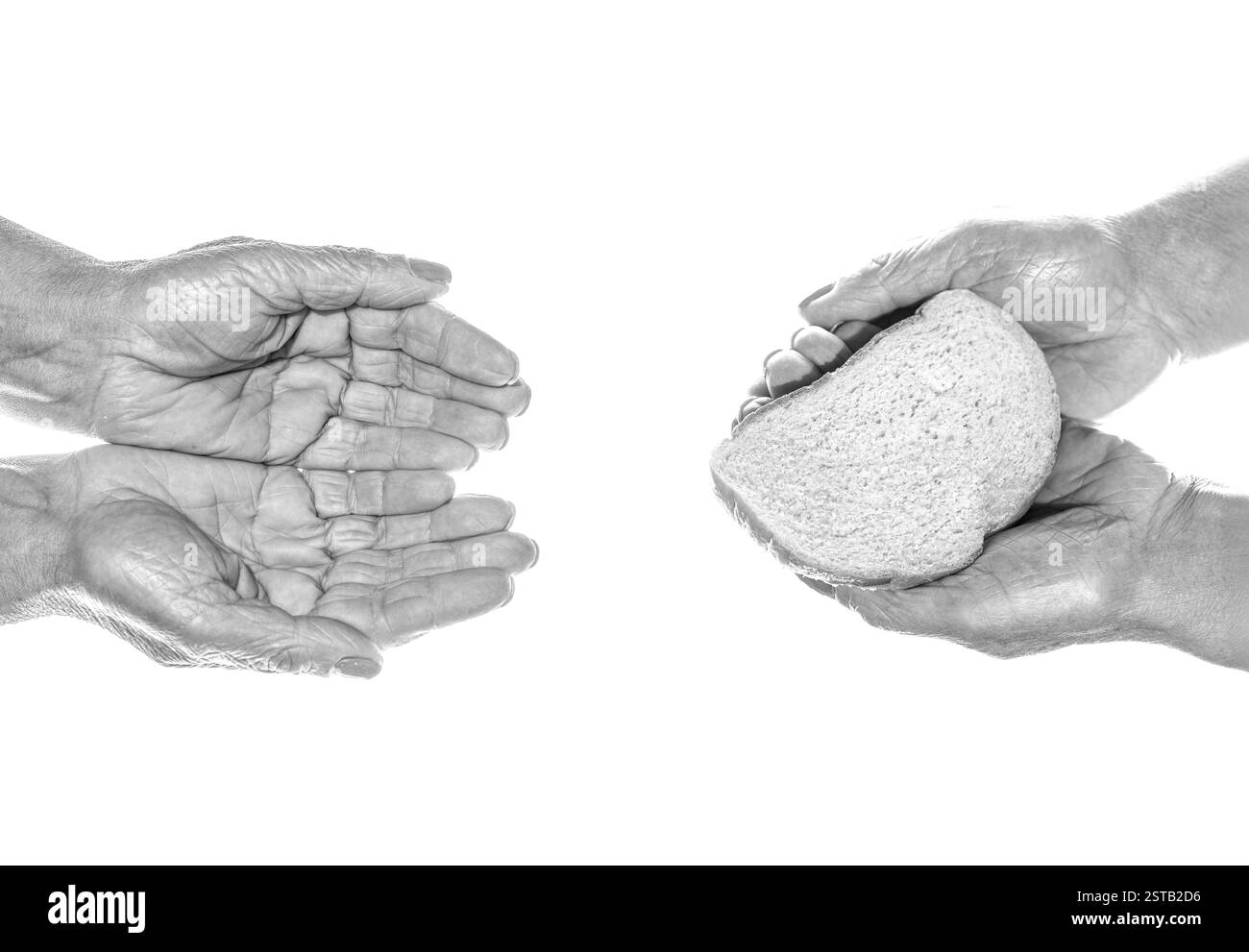 Helping the homeless. Woman giving poor homeless person pieces of bread ... Helping the homeless. Woman giving poor homeless person pieces of bread ...