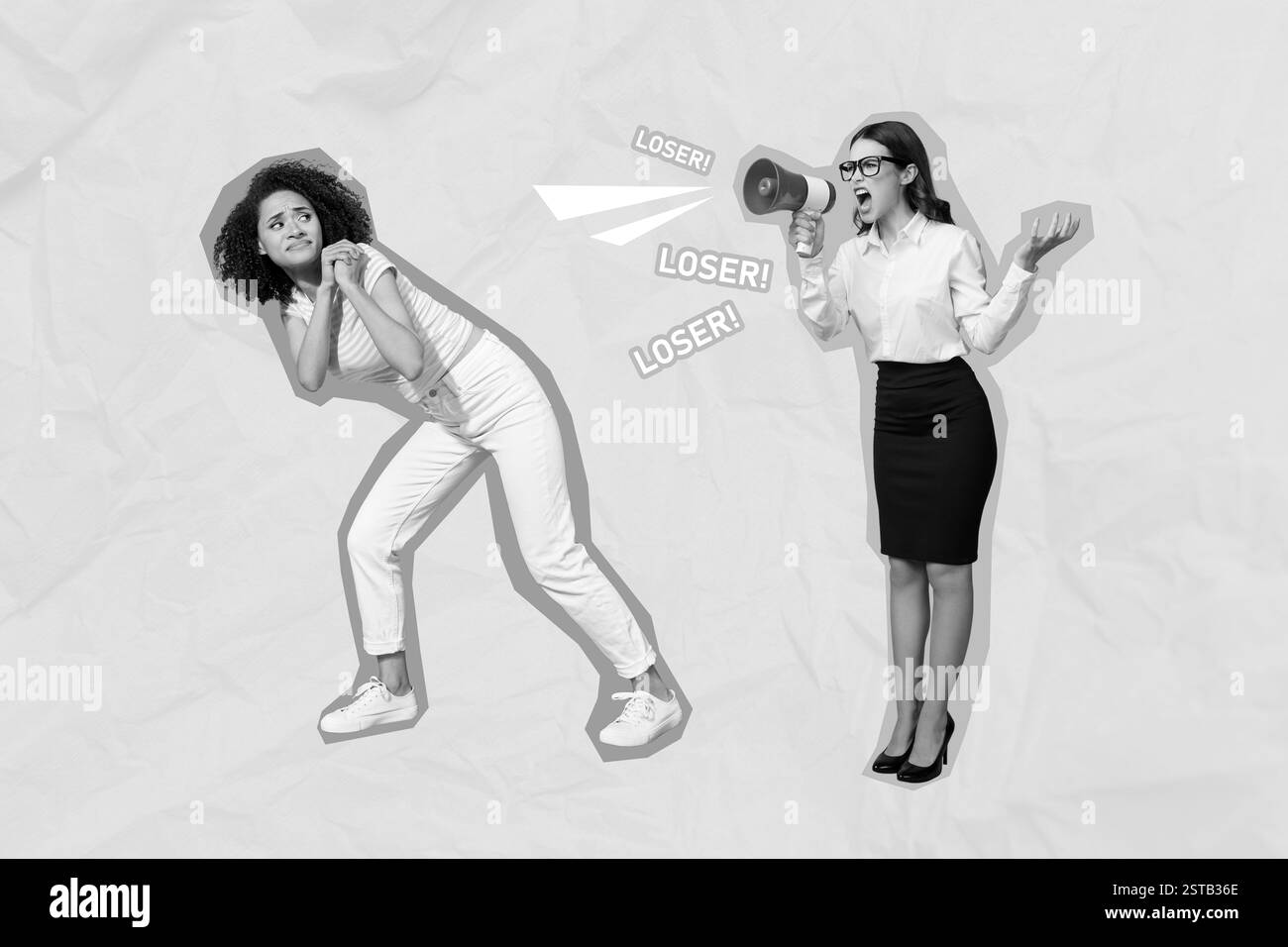 Creative artwork photo collage of young funny business lady boss ...