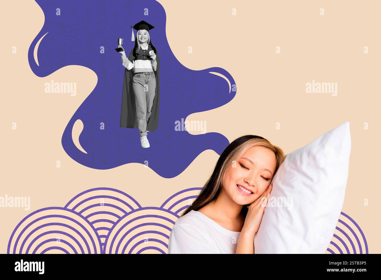 Creative trend artwork design collage sketch of japan pattern bedroom ...