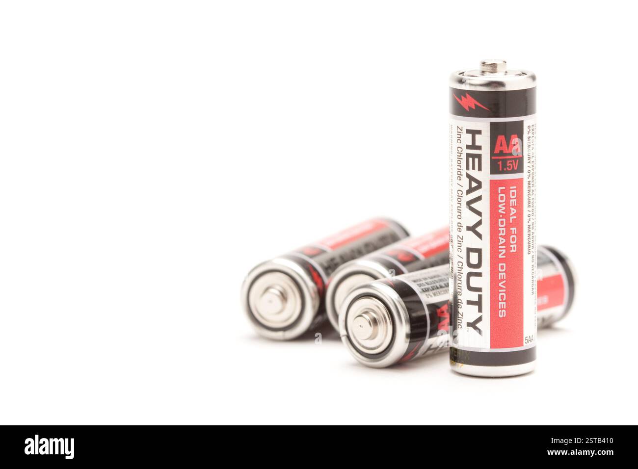 Group of heavy duty aa batteries on a white background hi-res stock ...