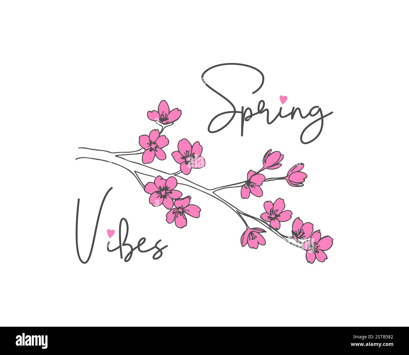 Spring Vibes card, sakura flowers, spring mood, bright colors on a ...