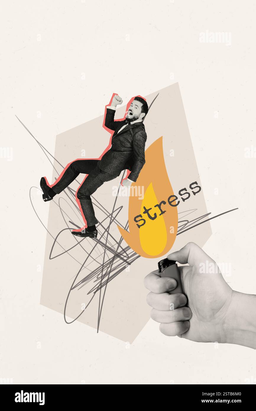 Exclusive image vertical photo collage of panic businessman run lighter ...