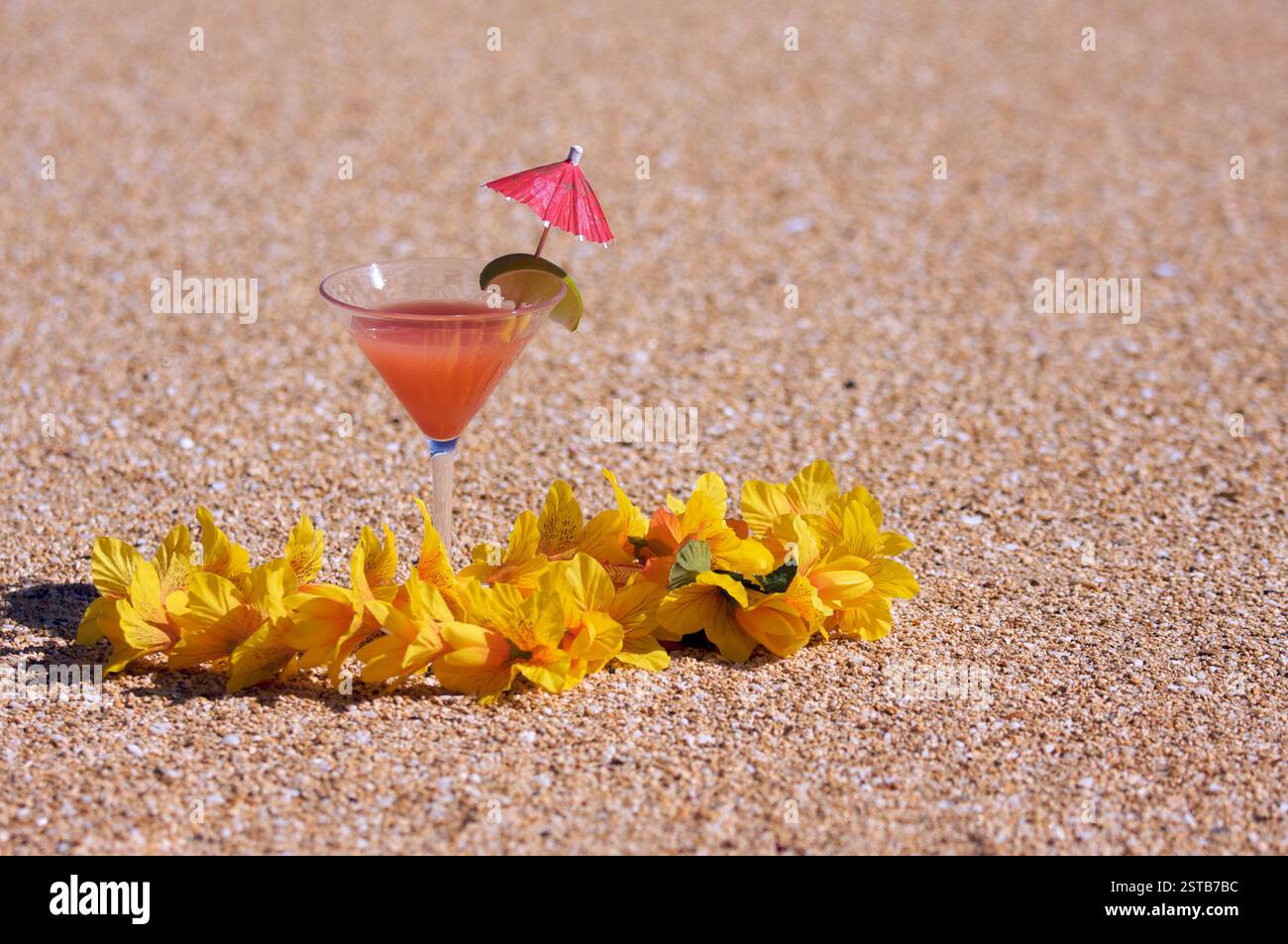 Tropical Drink on Sandy Beach Shoreline Stock Photo - Alamy