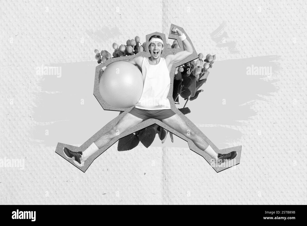 Photo artwork minimal collage picture of smiling lucky guy jumping ...