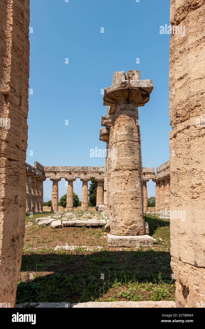 Inner colonnade of the Temple of Hera I (550-525 BC) in Paestum, Italy ...