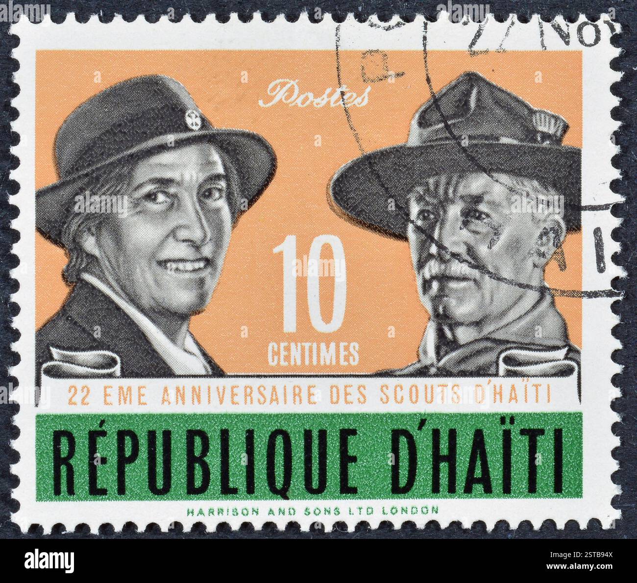 Cancelled postage stamp printed by Haiti, printed on 22nd anniversary ...