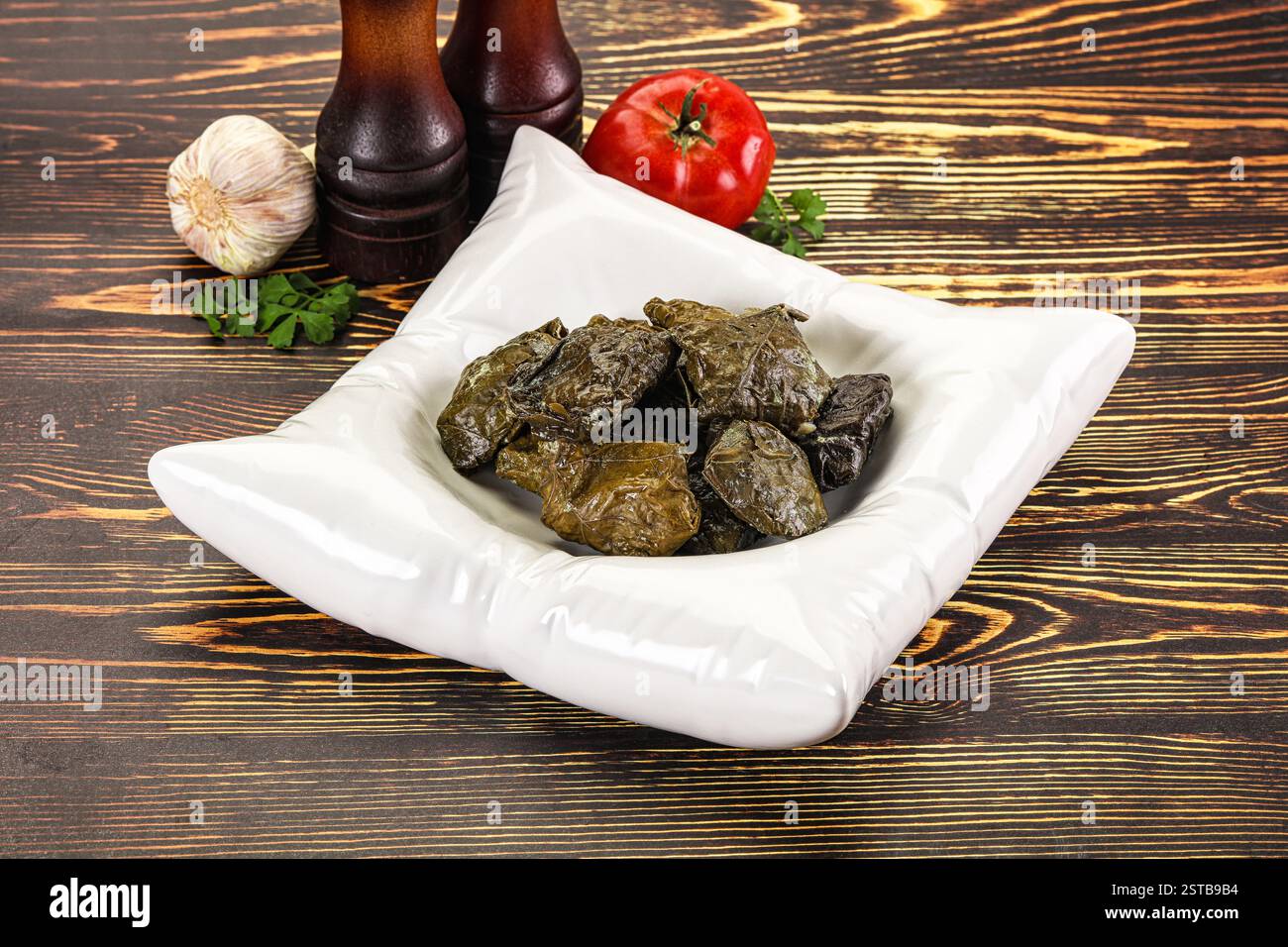 Stuffed dolma - various meat in grape leaves Stock Photo - Alamy