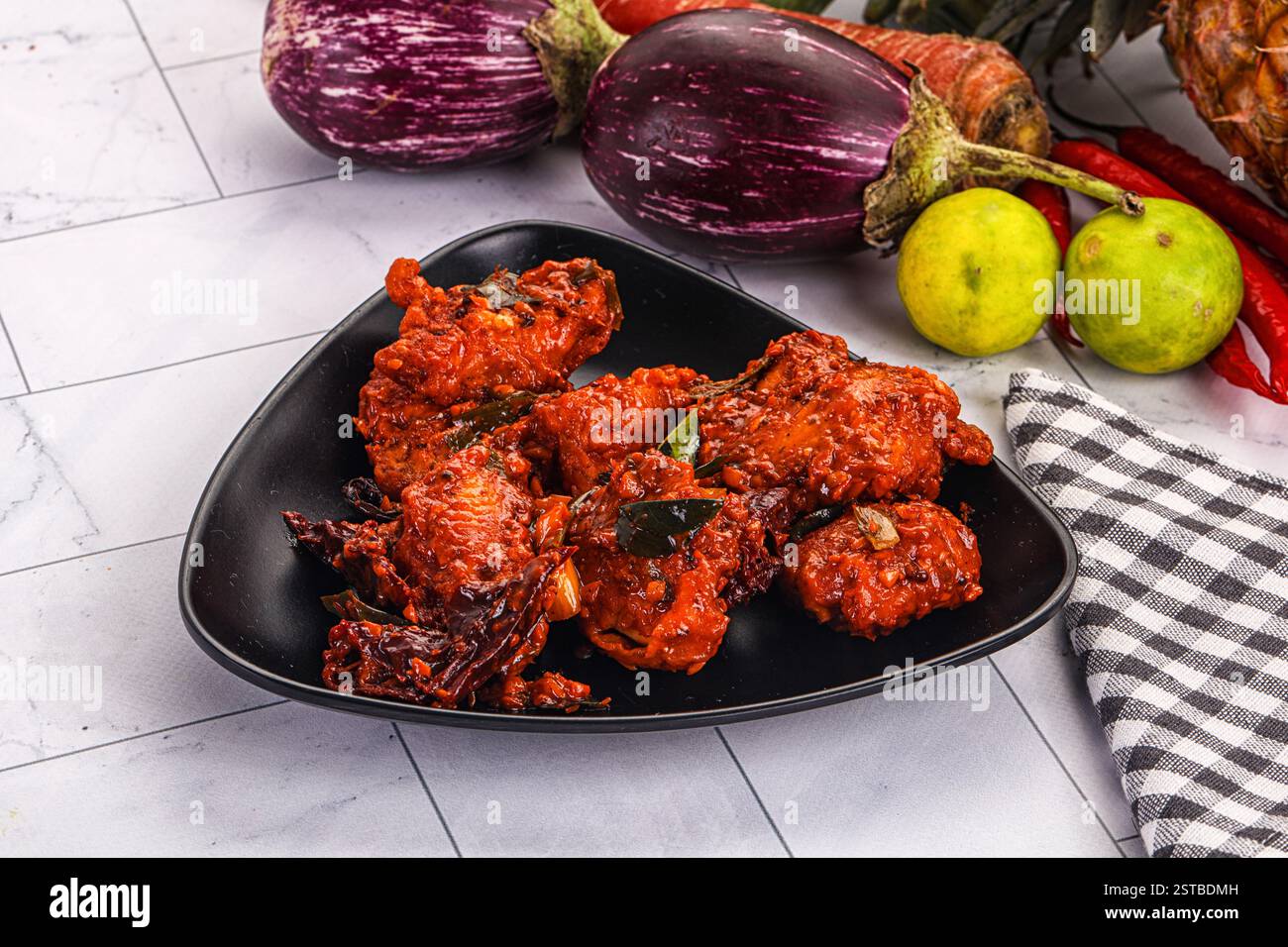 Indian cuisine hot spicy red Chicken 65 Stock Photo - Alamy