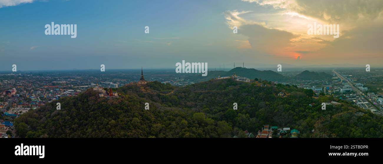 aerial view beautiful golden sunrise the palace in Phetchaburi city on ...
